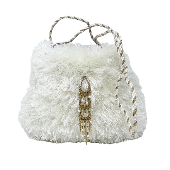 Hand Crafted | Bags | Vintage White Gold Fury Faux Fur Handmade Small ...